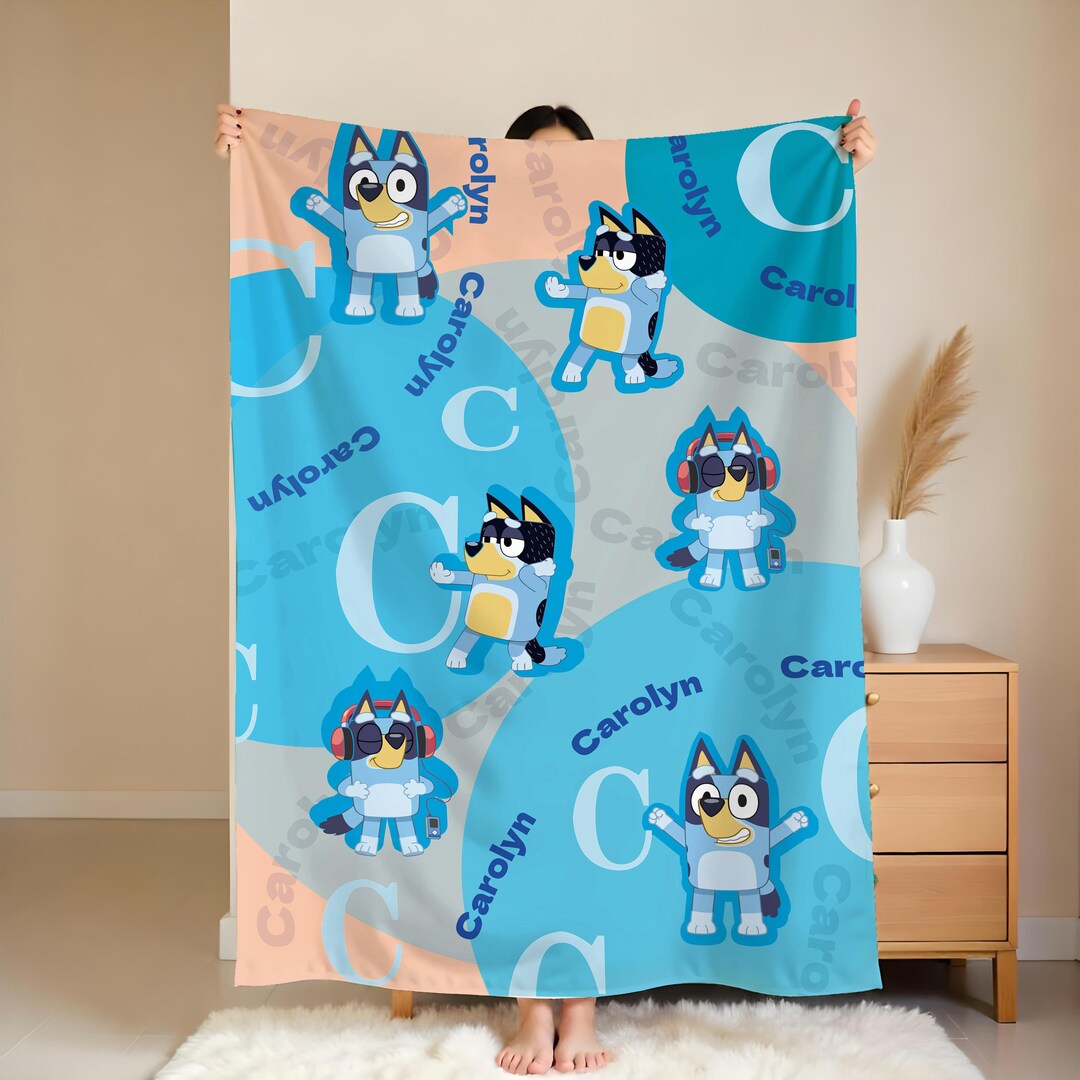 Custom Bluey Blanket, Baby Blanket Gift, Bluey Dog Blanket Star Collage ...