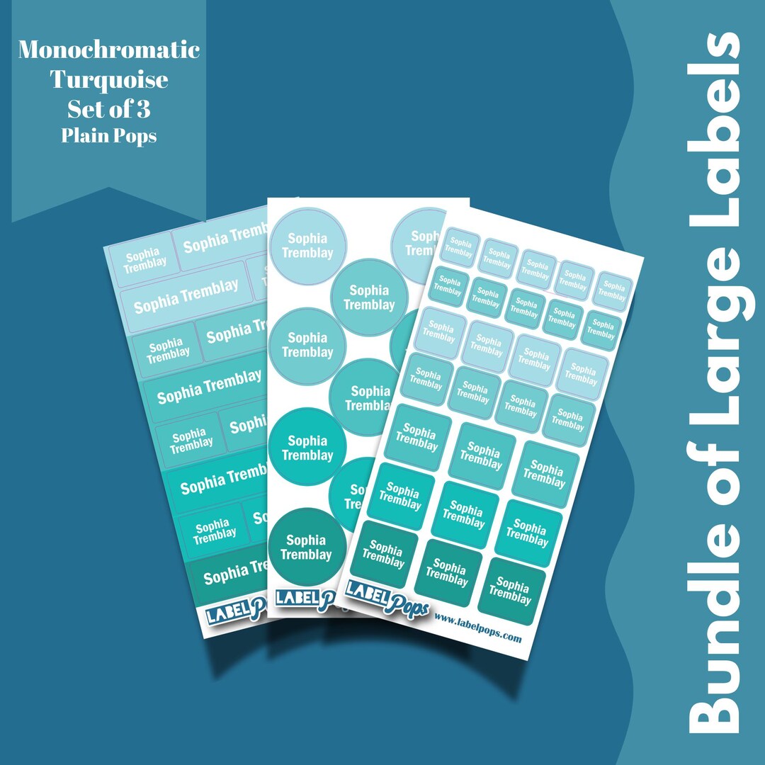 Bundle of Large Labels - Monochromatic Turquoise - Etsy