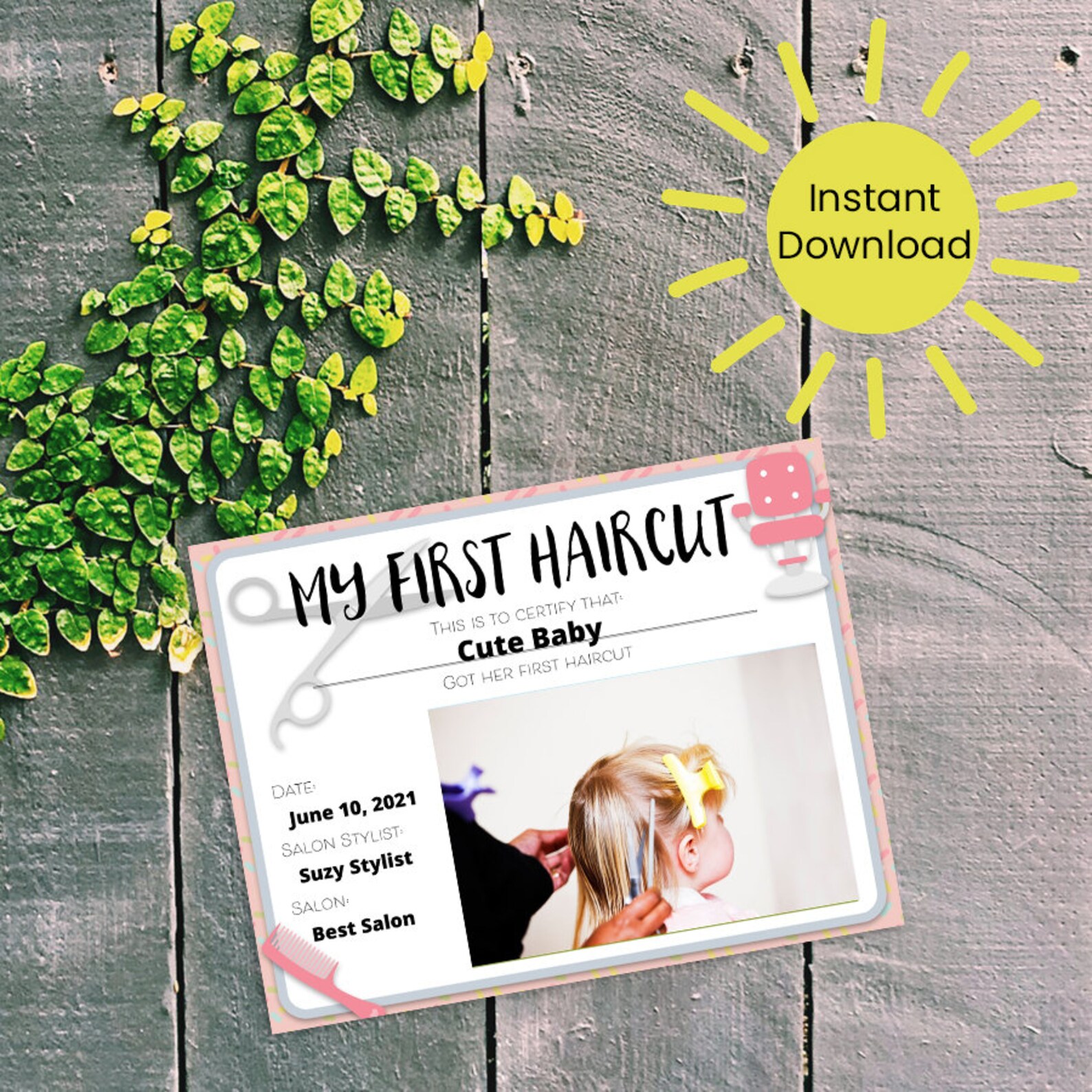 Editable First Haircut Certificate for Girls, Hair Salon Certificate ...
