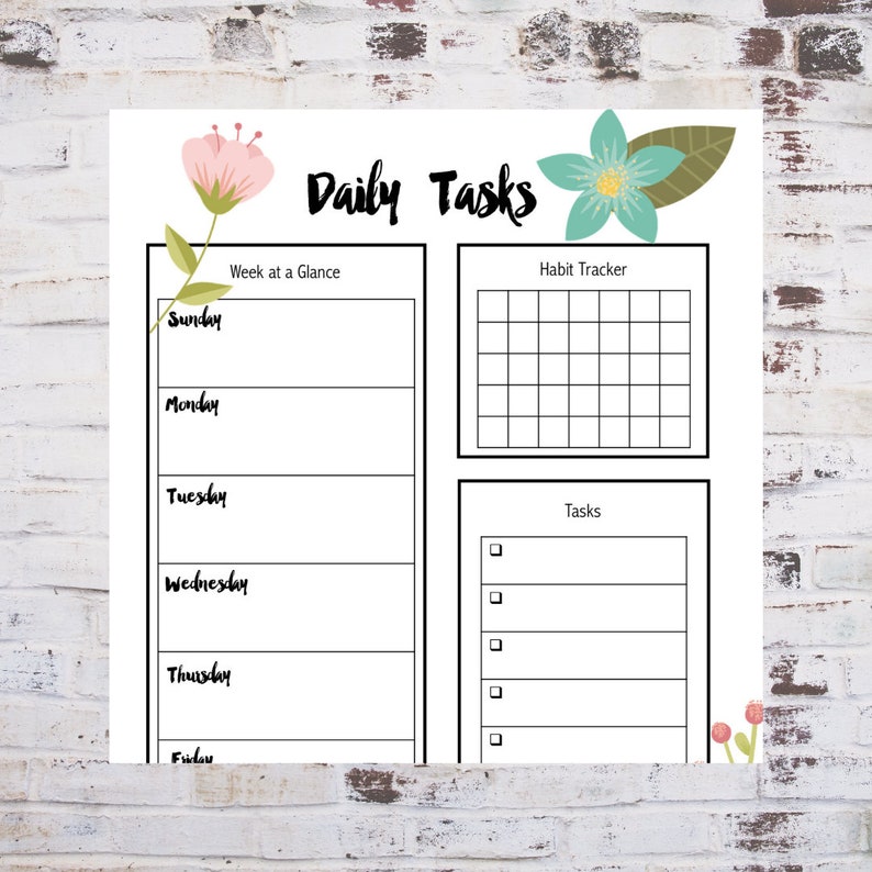 Floral Planner Template, Floral Daily Tasks, Monthly Calendar - Etsy