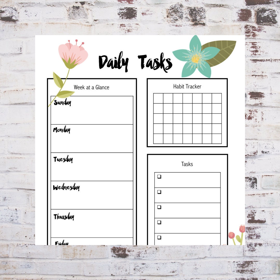 Floral Planner Template, Floral Daily Tasks, Monthly Calendar - Etsy