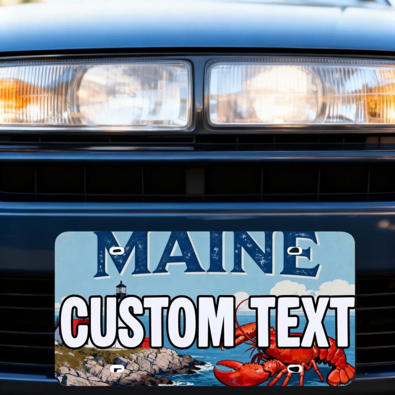 Maine Custom License Plate: Lobster & Lighthouse Personalized Car Tag ...