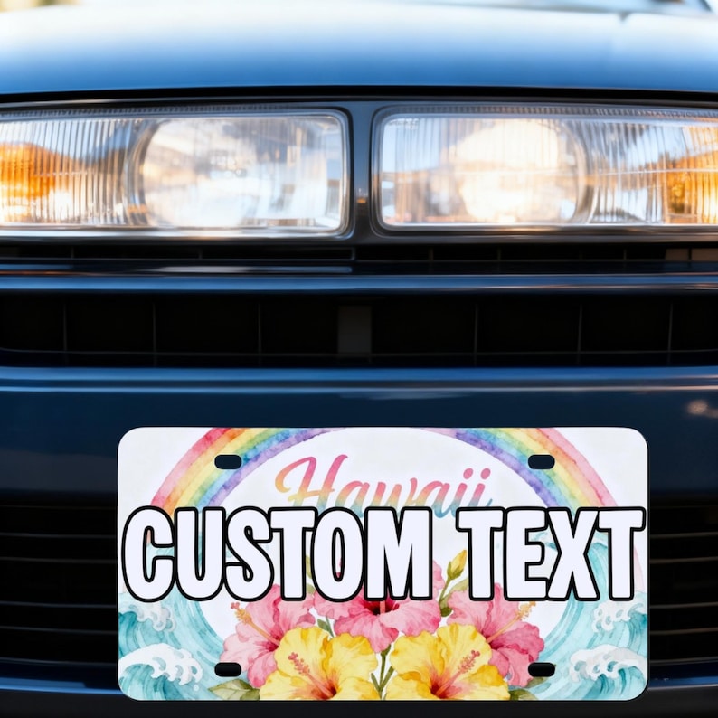 Custom Hawaii License Plate: Tropical Rainbow, Hibiscus Flowers - Etsy