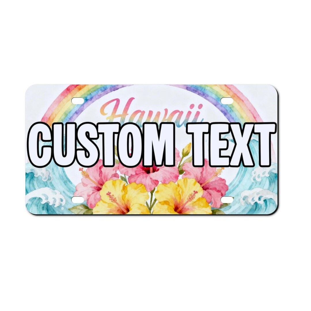 Custom Hawaii License Plate: Tropical Rainbow, Hibiscus Flowers - Etsy