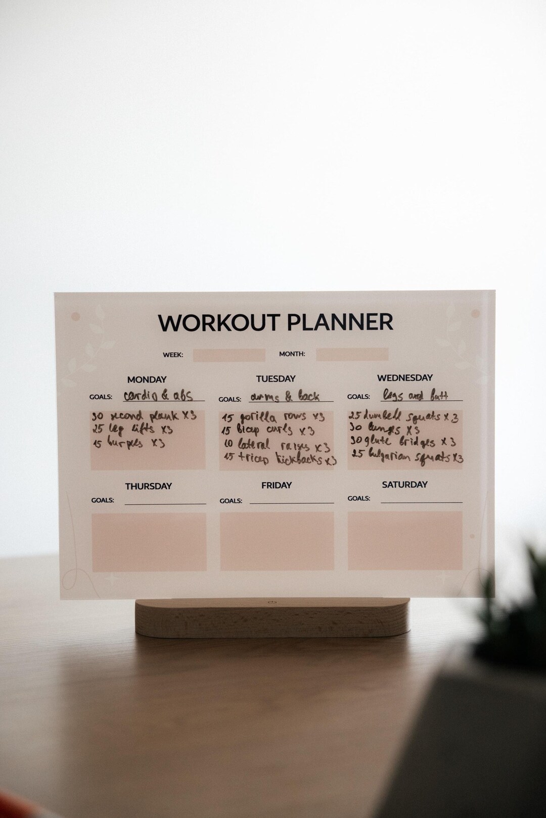 Workout Planner Dry Erase Board Fitness Planner Weekly Planner