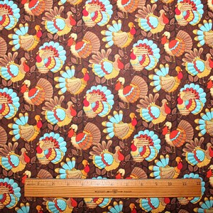 Autumn Turkey Cotton Fabric - Fall Harvest Thanksgiving Allover Print ...