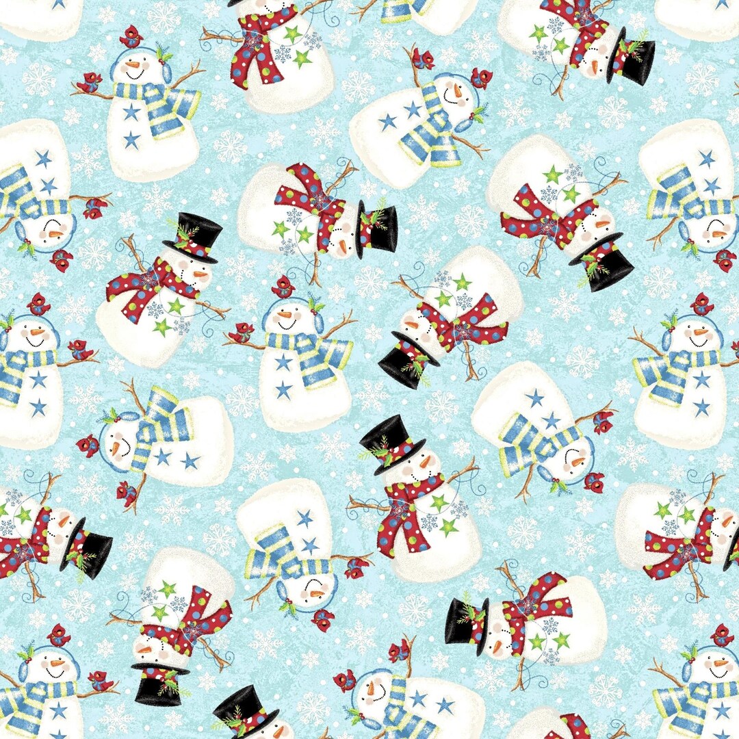 Tumbling Snowmen Cotton Fabric by Studio E Allover Snowflake Print - Etsy
