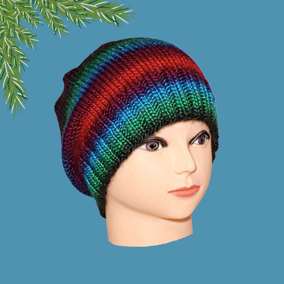 Colorful Knit Slouch Hat: Soft Stretchy Acrylic Winter Beanie - Etsy