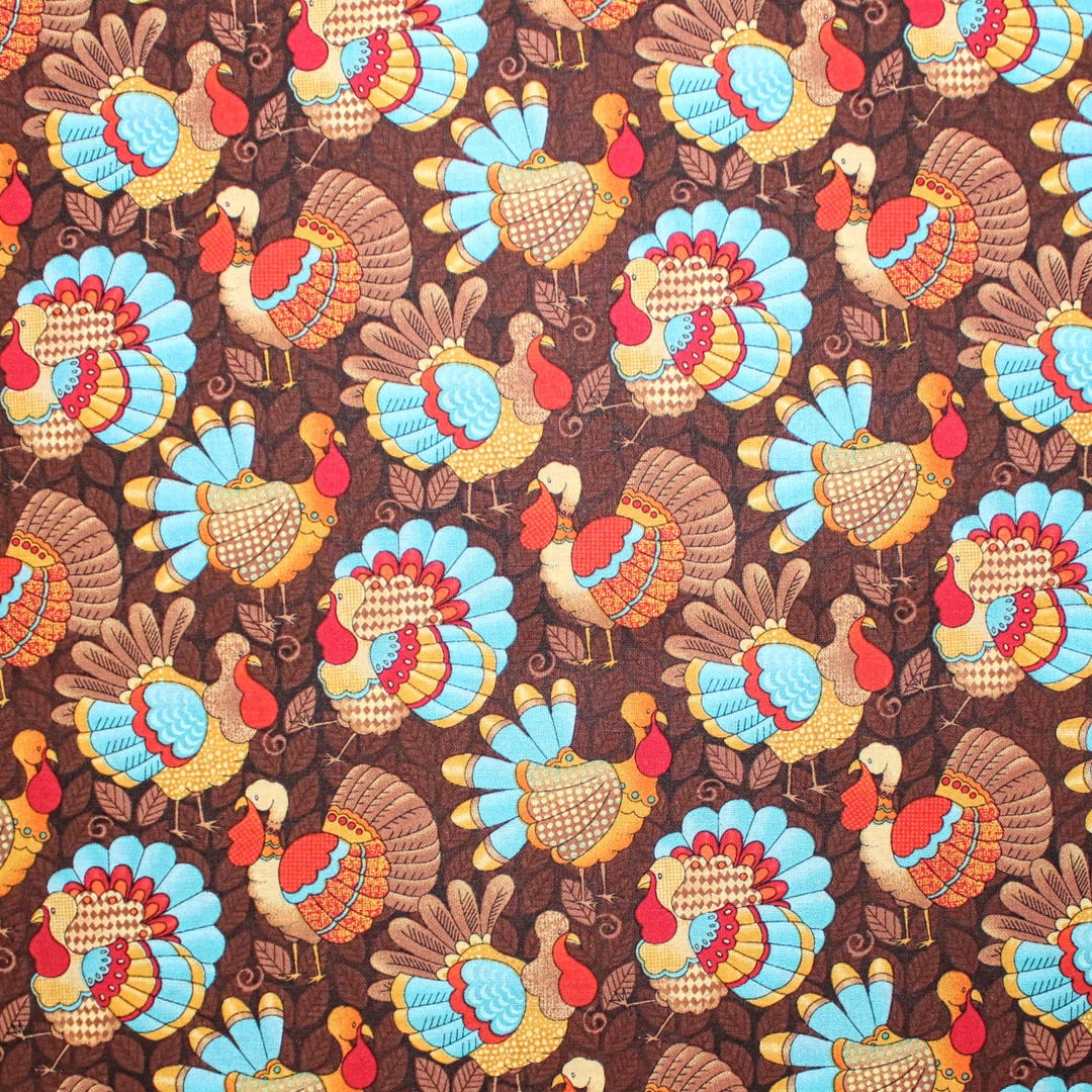 Autumn Turkey Cotton Fabric Fall Harvest Thanksgiving Allover Print - Etsy