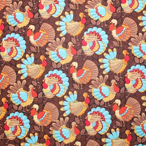 Autumn Turkey Cotton Fabric - Fall Harvest Thanksgiving Allover Print ...