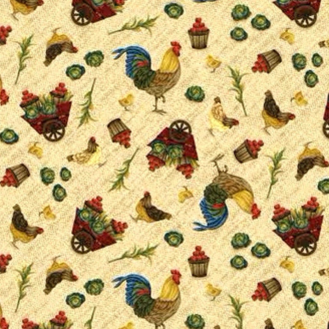 Affordable Country Rooster Print Cotton Fabric for Quilting and Crafts ...
