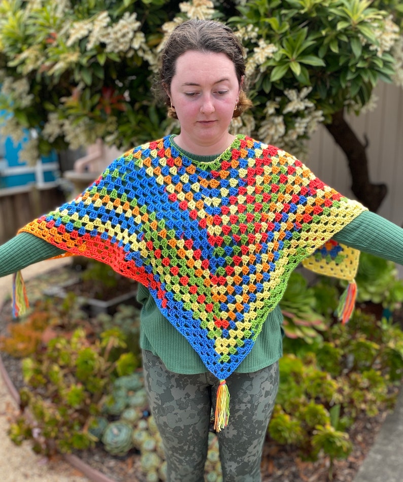 Womens Mens READY TO SHIP Handmade Poncho Rainbow Red Blue Cover up ...