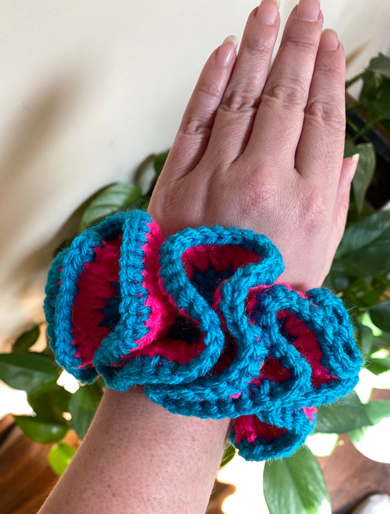 Hot Pink Blue Teal Crochet Hair Scrunchie Large Handmade Accessories ...