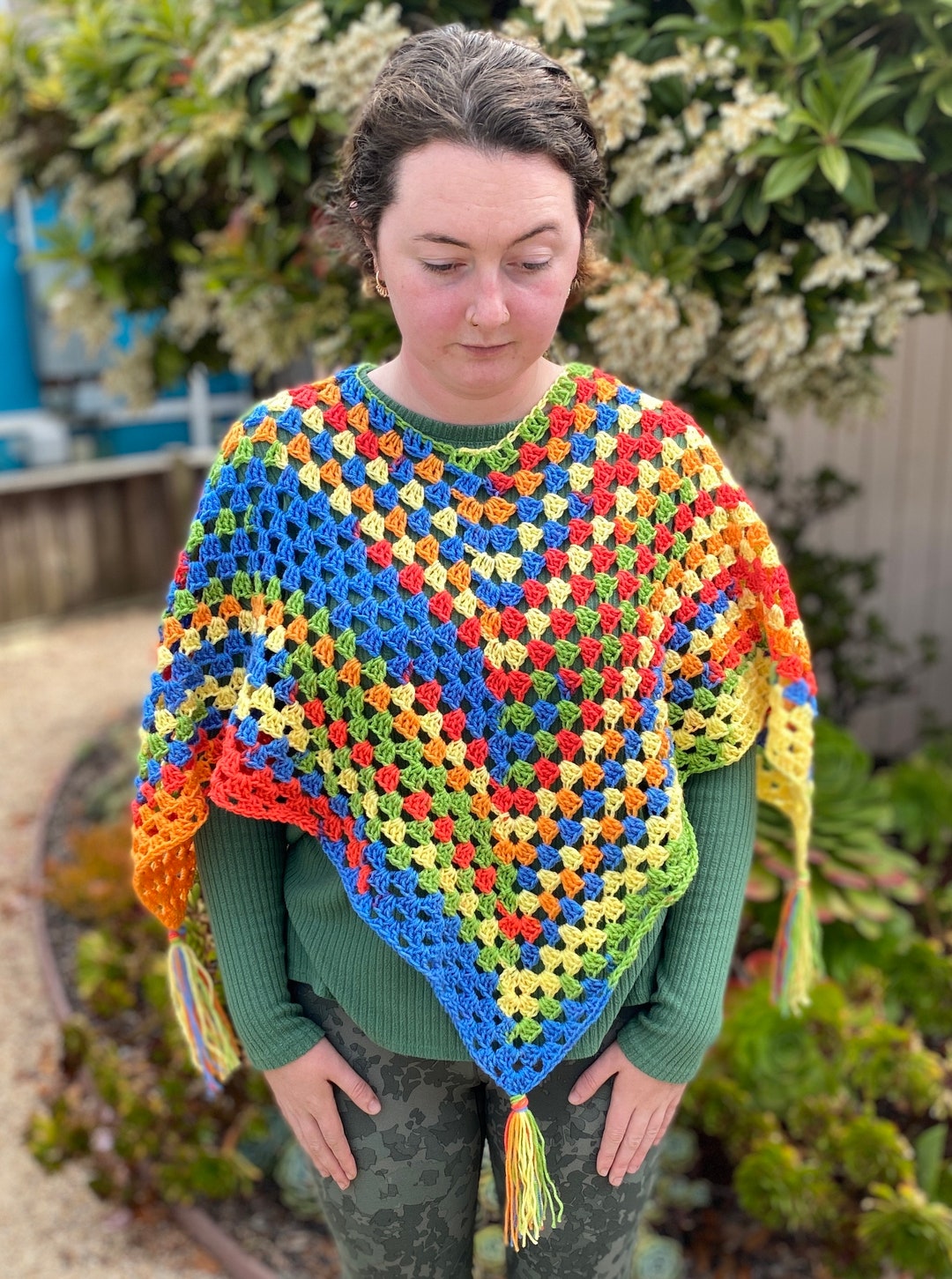 Womens Mens READY TO SHIP Handmade Poncho Rainbow Red Blue Cover up ...