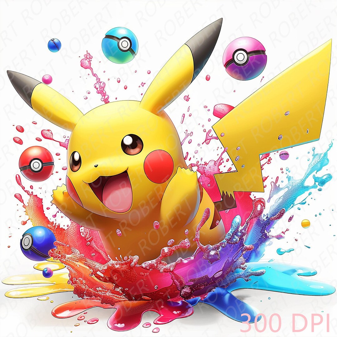2 PNG Pikachu Splash and Watercolor Digital Design PNG File for ...
