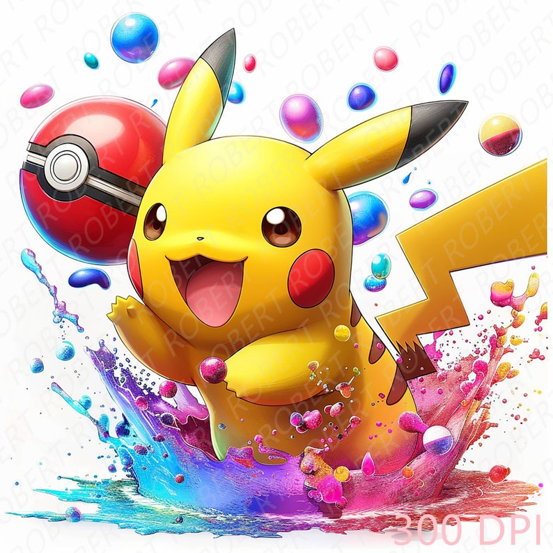 2 PNG Pikachu Splash and Watercolor Digital Design PNG File for ...