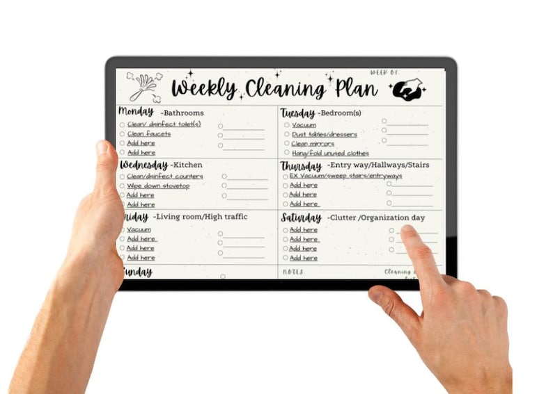 Customizable Weekly Cleaning Schedule (editable) - Etsy