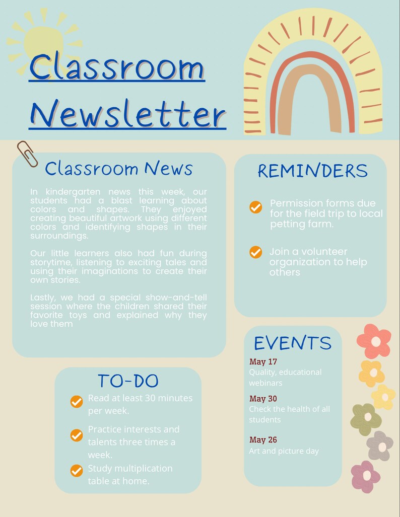 Classroom Newsletter Template customizable - Etsy