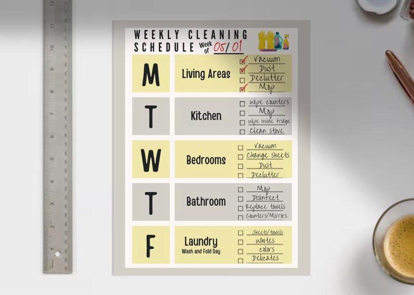 Weekly Basic Cleaning Schedule - Etsy