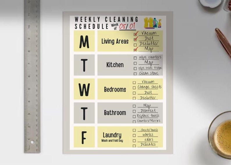 Weekly Basic Cleaning Schedule - Etsy