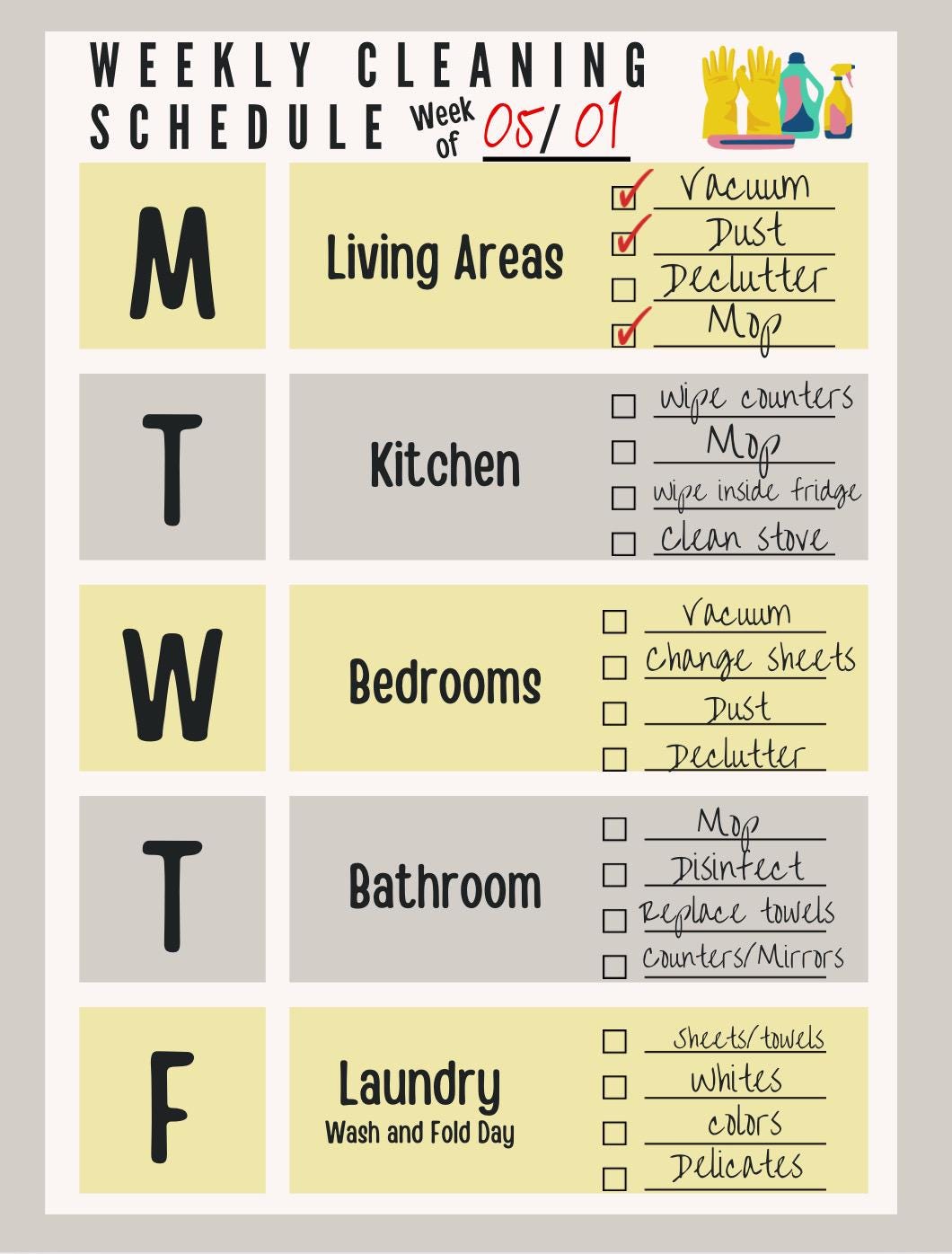 Weekly Basic Cleaning Schedule - Etsy