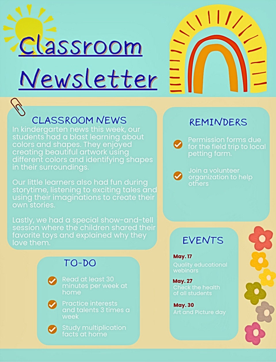 Classroom Newsletter Template (customizable) - Etsy