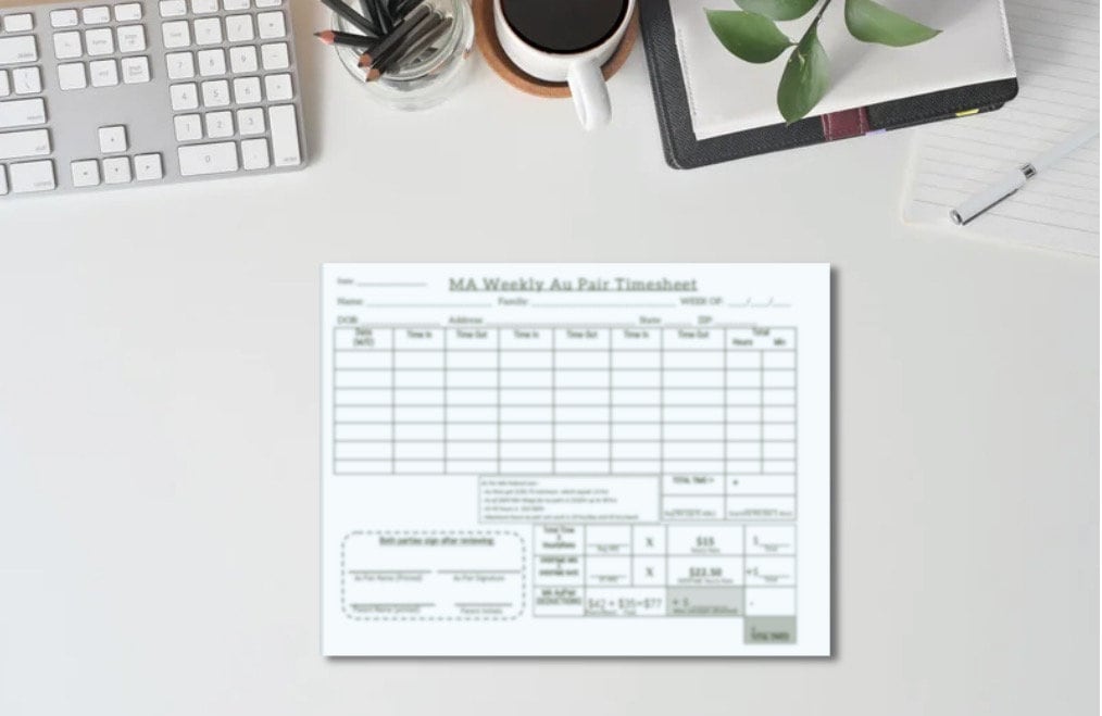Au-pair Timesheet Template With Extra Space for Receipts (great for MA ...
