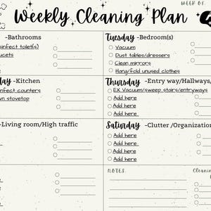 Customizable Weekly Cleaning Schedule (editable) - Etsy