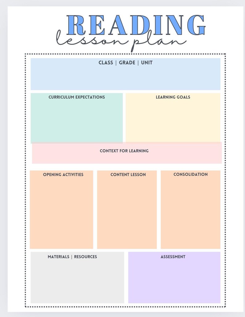 Teacher Reading Lesson Plan Template - Etsy