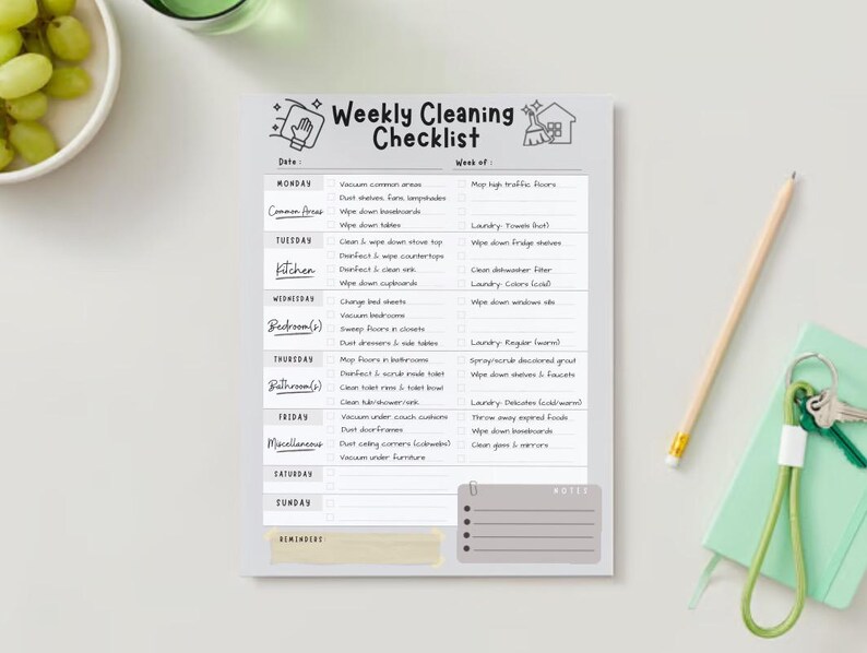 Weekly Cleaning Checklist - Etsy