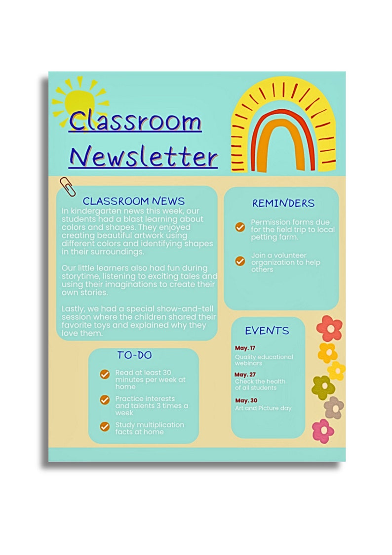 Classroom Newsletter Template (customizable) - Etsy