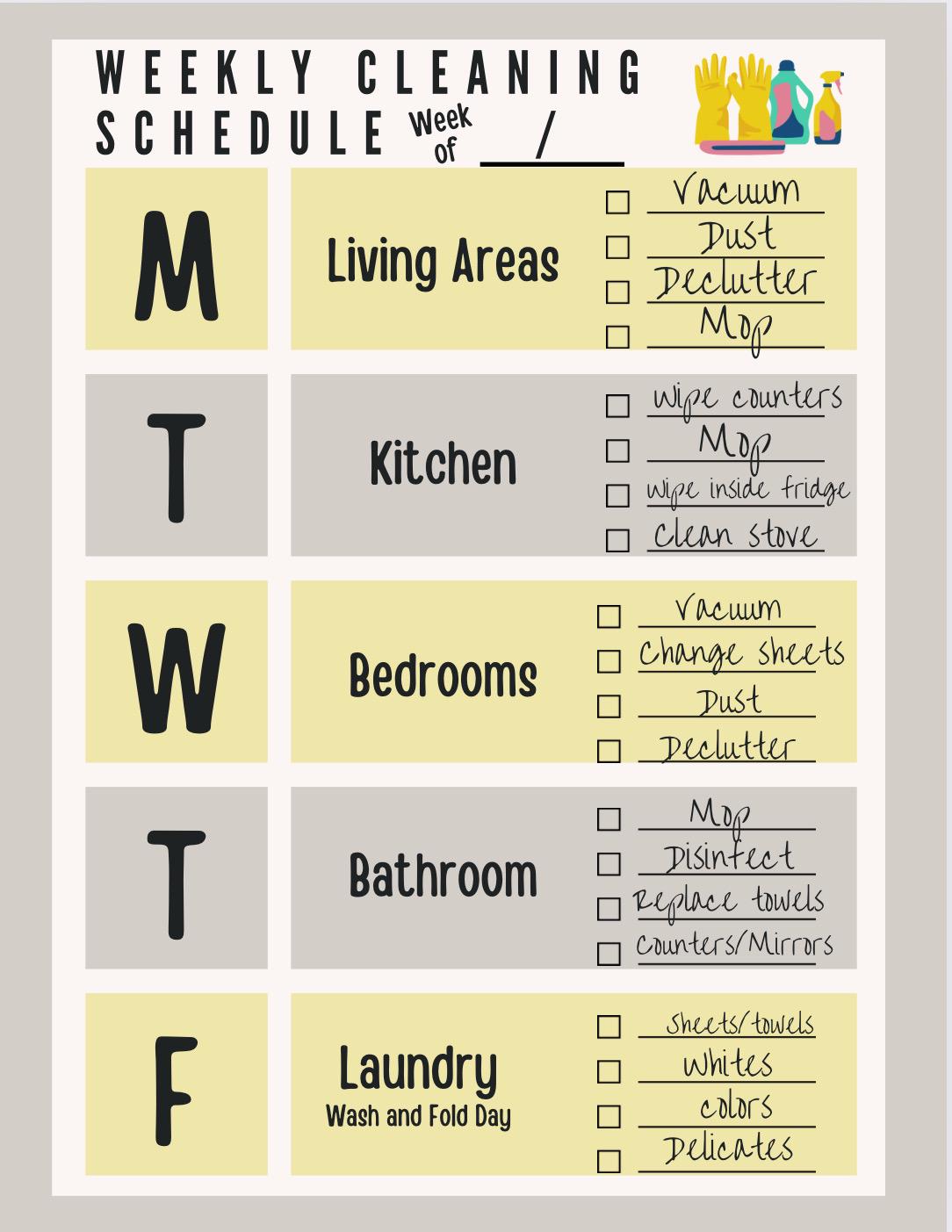 Weekly Basic Cleaning Schedule - Etsy