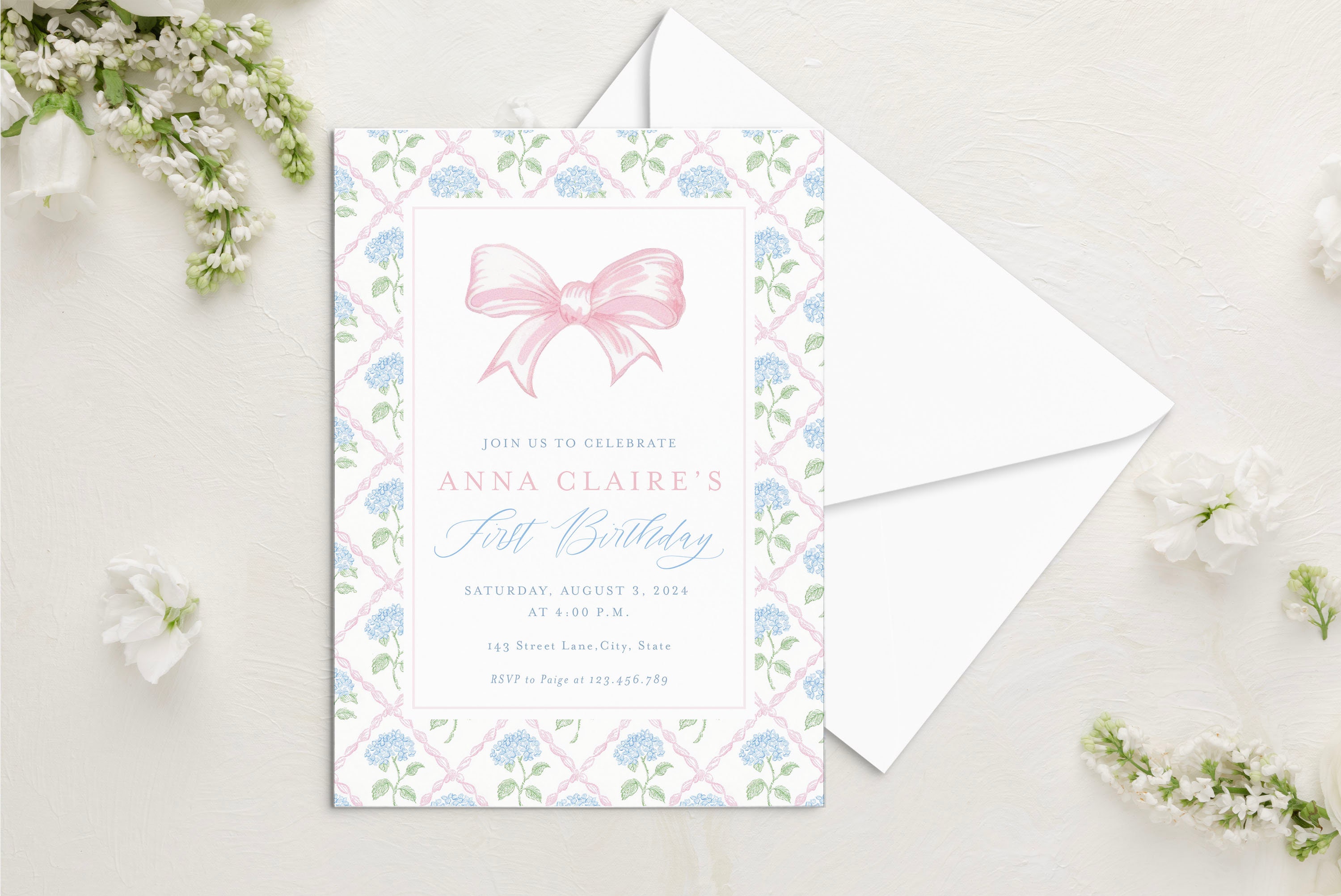 Grandmillennial Bow Birthday Invitation - Etsy