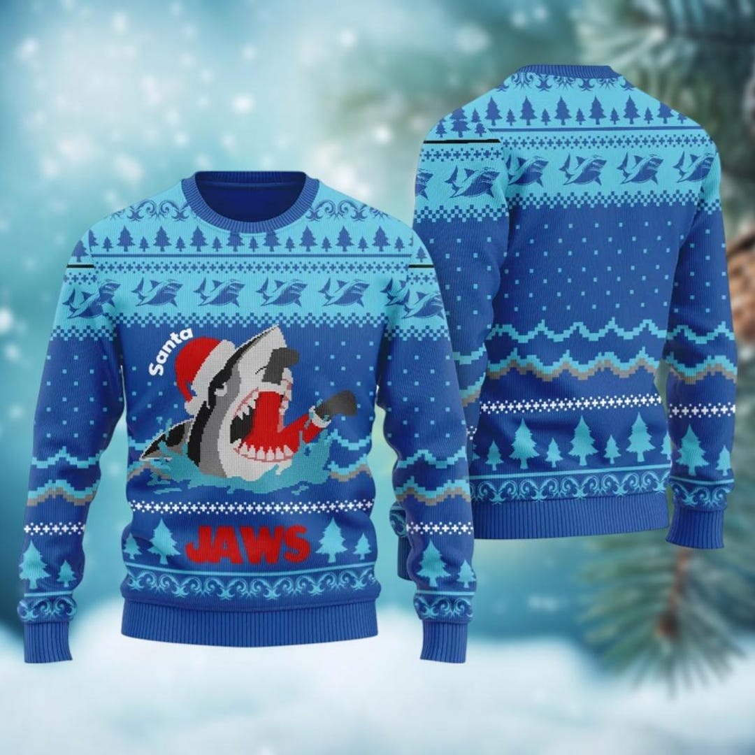 Christmas Shark Jaws Ugly Sweater, Santa Shark Sweater, Funny Holiday ...
