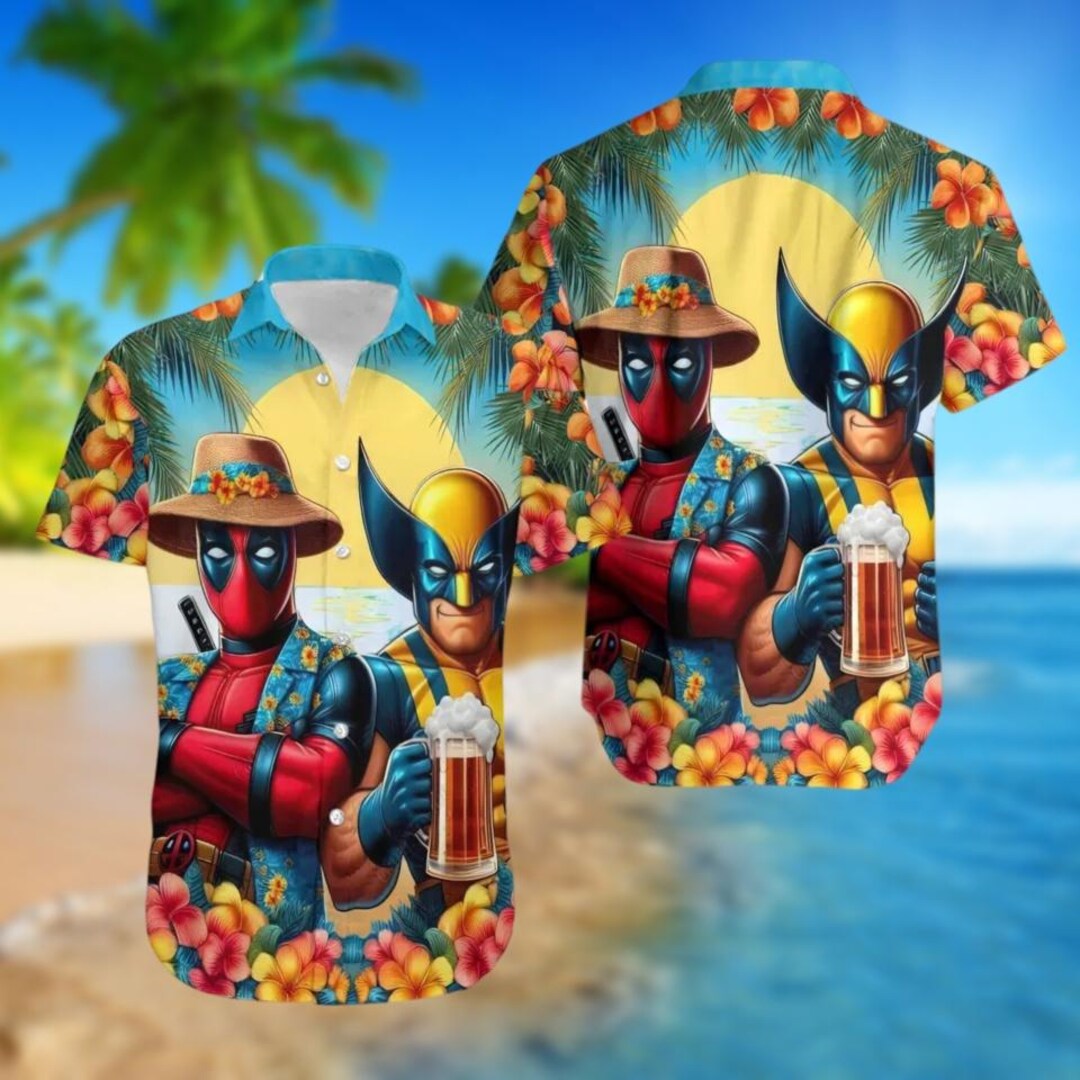 Deadpool and Wolverine Button Shirt, Disney Marvel Friends Hawaii Shirt ...