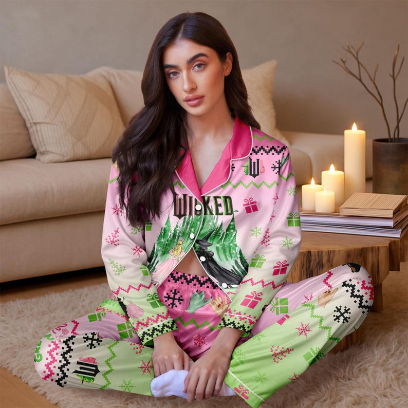 Cute Wicked Satin Pajamas Set, Changed for Good Long Pajama Set, Wicked ...