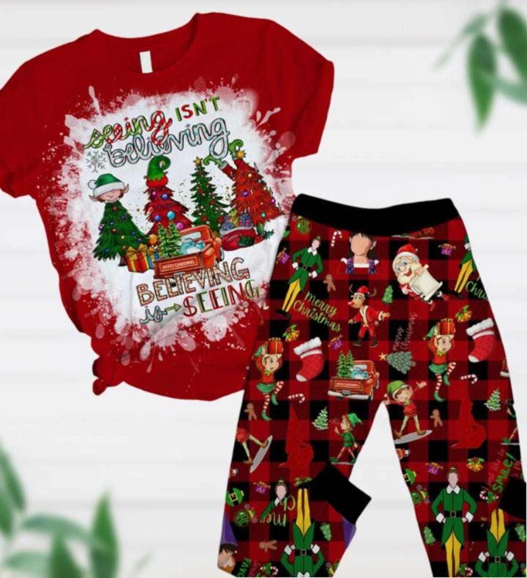 Christmas Elf Pajamas Set, Buddy the Elf Holiday Pajamas, Elf Tshirt ...
