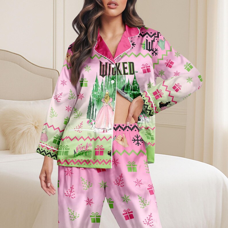 Cute Wicked Satin Pajamas Set, Changed for Good Long Pajama Set, Wicked ...