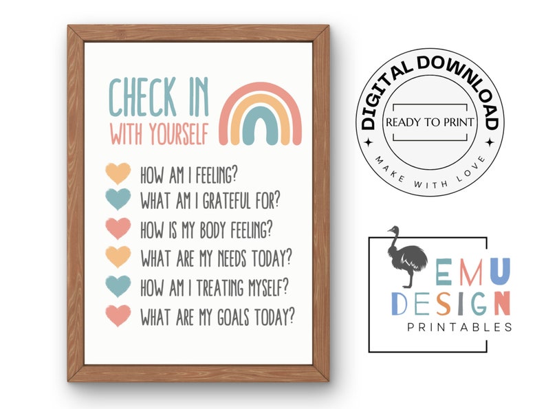 Check in With Yourself Poster, Mental Health, Self Care, Check Feelings ...