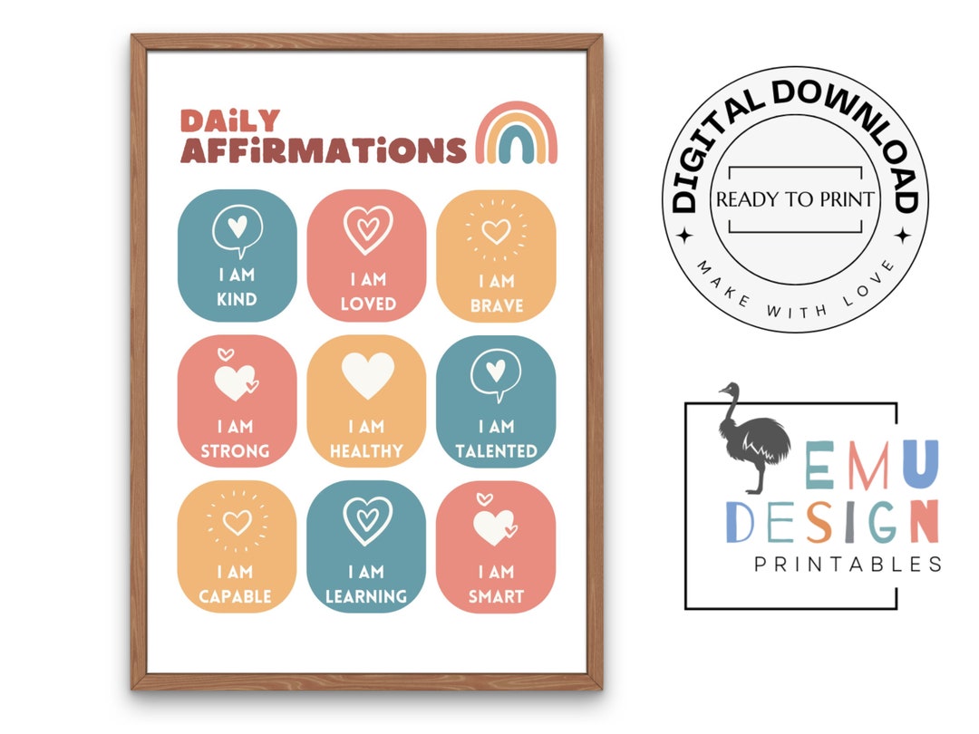 Daily Affirmations Poster, Kids & Positive Affirmation, I Am ...