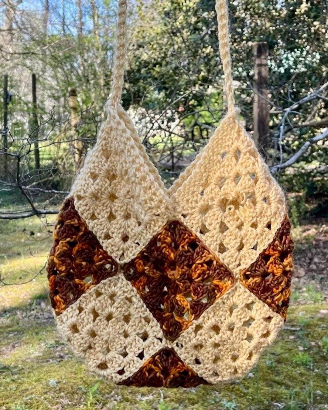 Crochet Granny Square Checkered Tote Bag - Etsy