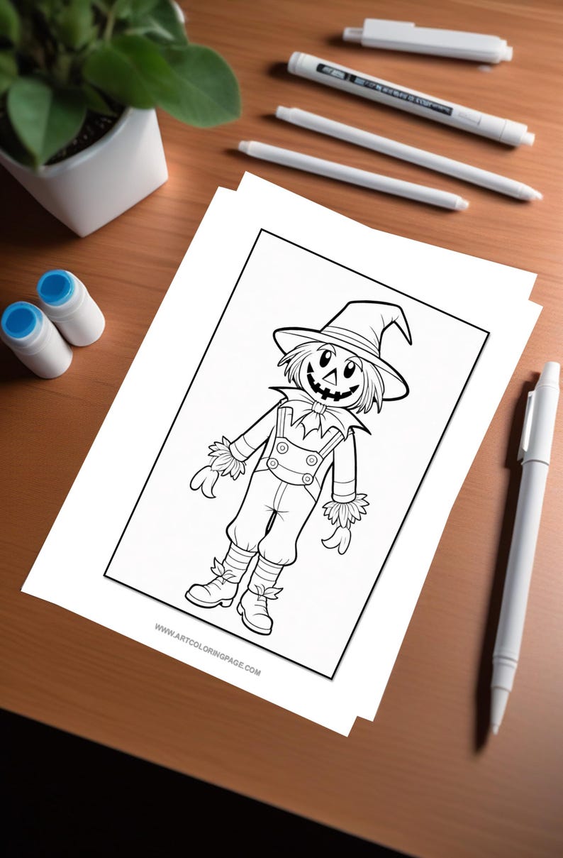 Scarecrow Coloring Pages: 100 Halloween Templates (instant PDF Download ...