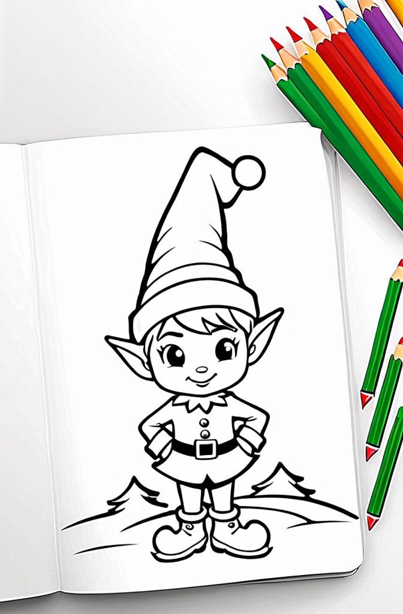 Elf Coloring Book | 100 Christmas Pages for Kids (PDF Pattern) - Etsy