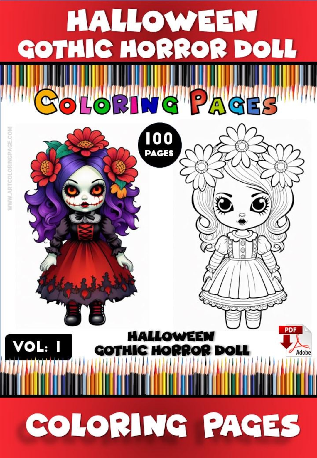 100 Spooky Dolls - Printable Halloween Coloring Book for Adults Vol 1 ...