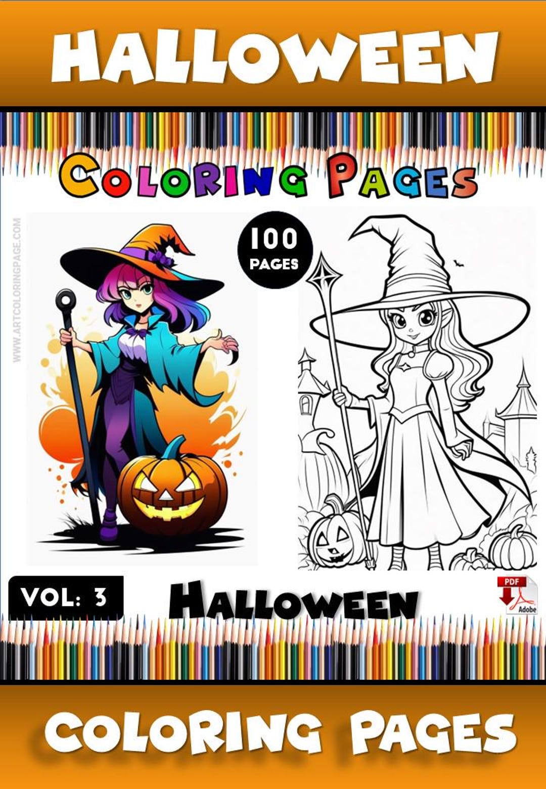 Witch Coloring Sheet - Cute Witch Printable Halloween Coloring PDF Vol ...