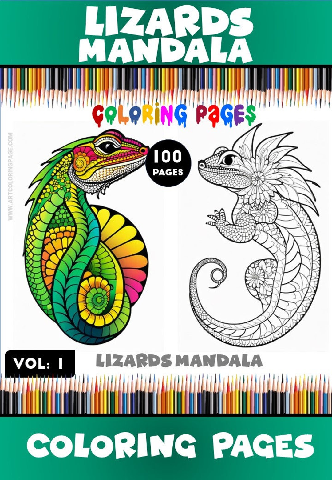 Lizard Mandala Coloring Book: 100 Pages of Animal Designs (digital ...