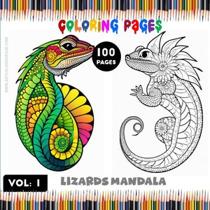 Lizard Mandala Coloring Book: 100 Pages of Animal Designs (digital ...