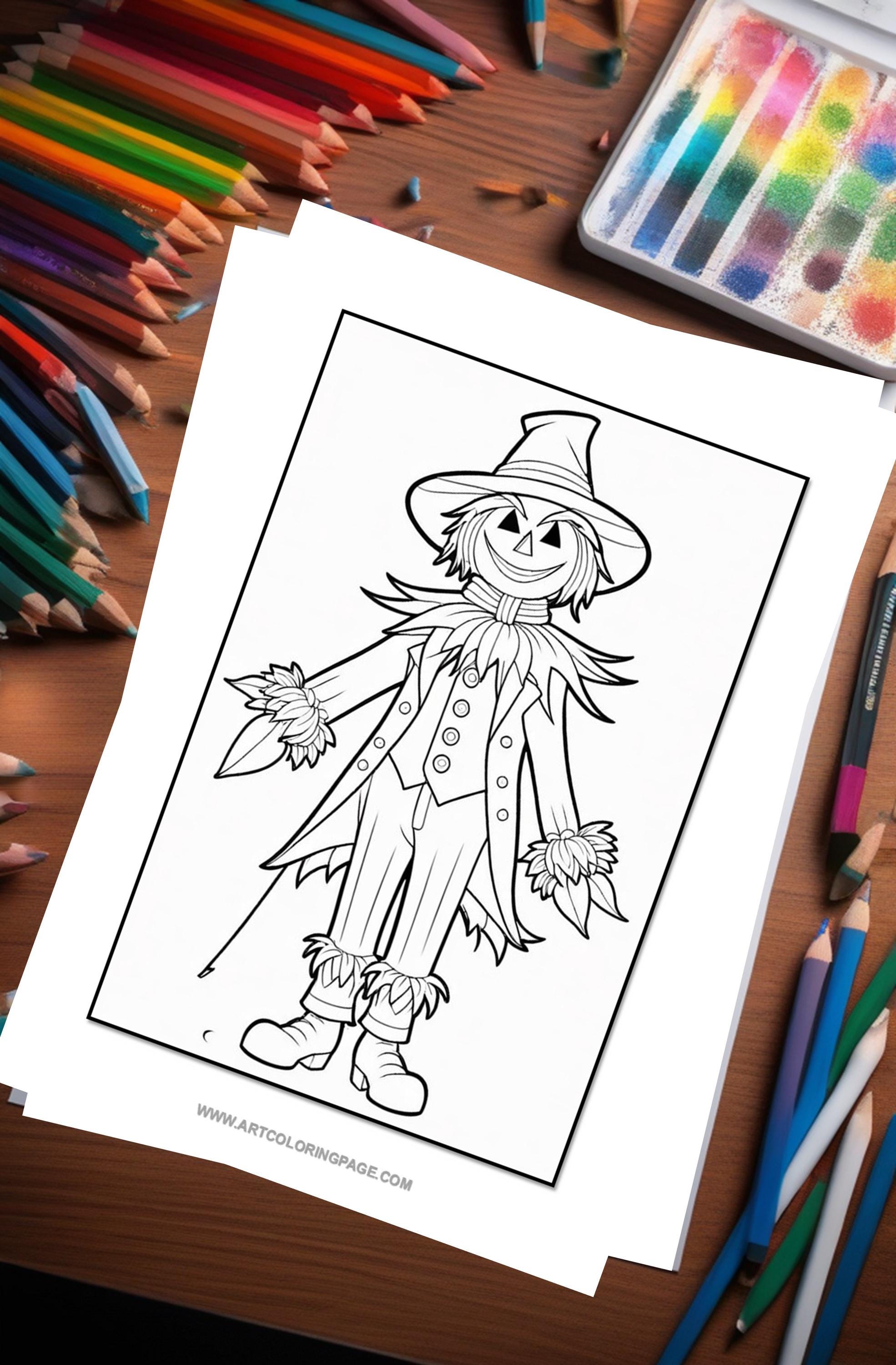 Scarecrow Coloring Pages: 100 Halloween Templates (instant PDF Download ...