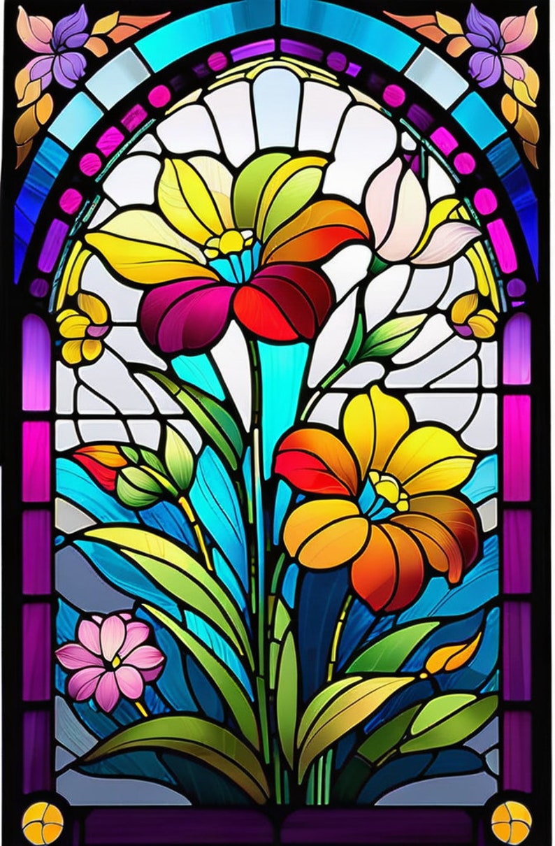 Stained Glass Flowers Coloring Pages: 100 Floral Window Templates ...