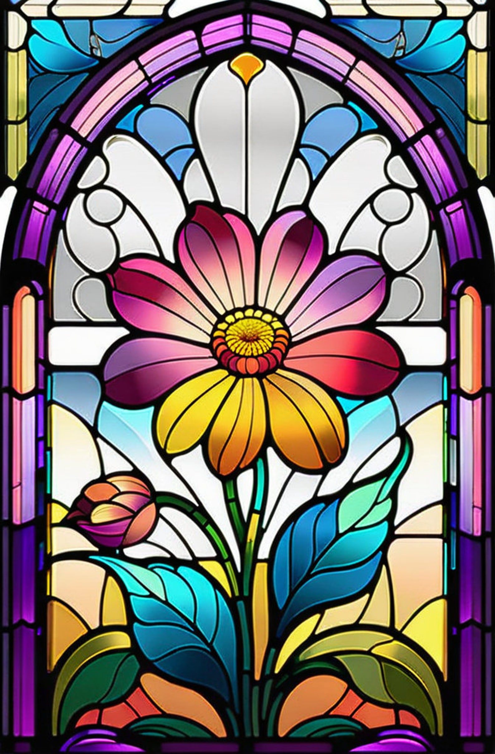 Stained Glass Flowers Coloring Pages: 100 Floral Window Templates ...